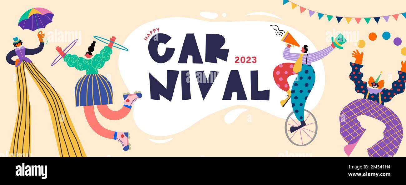 Happy Carnival, Festival and Circus event design with funny artists ...