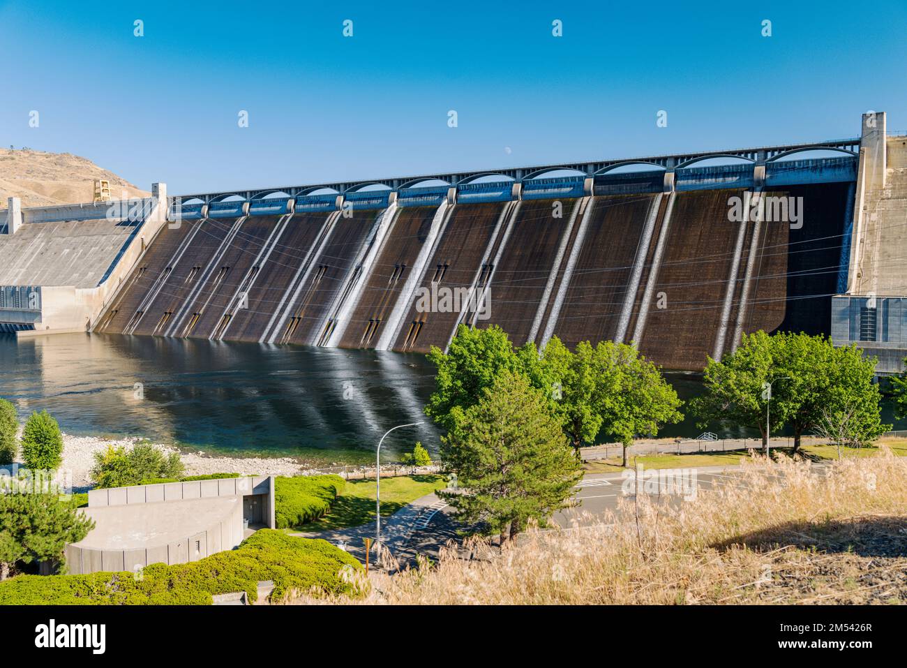 Grand Coulee hydroelectric dam; largest producer of power in the USA; Columbia River; Washington ...