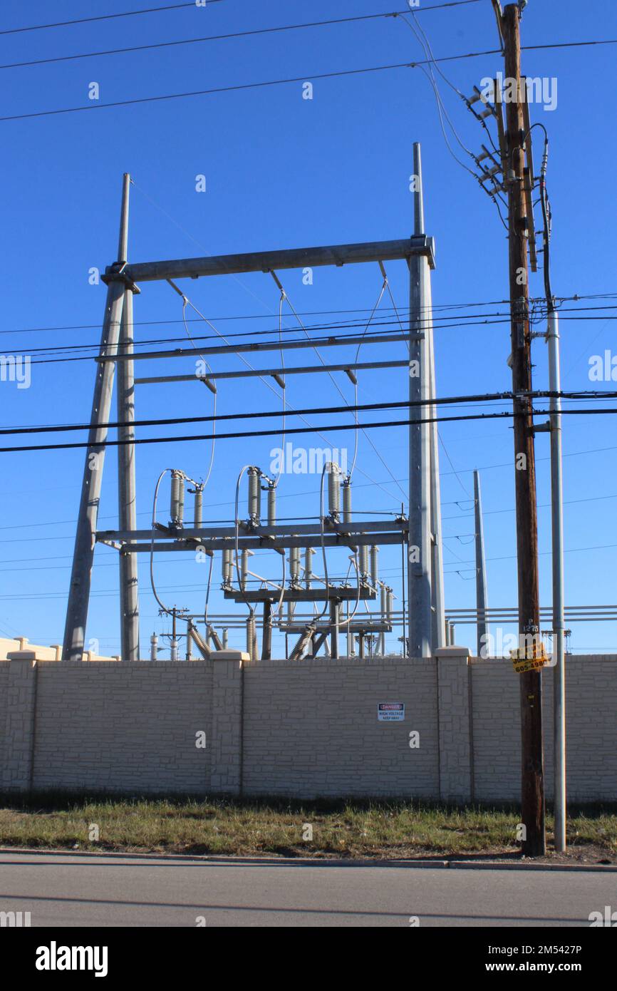 A wall surrounds the Lackland substation in San Antonio, Texas, USA, on ...