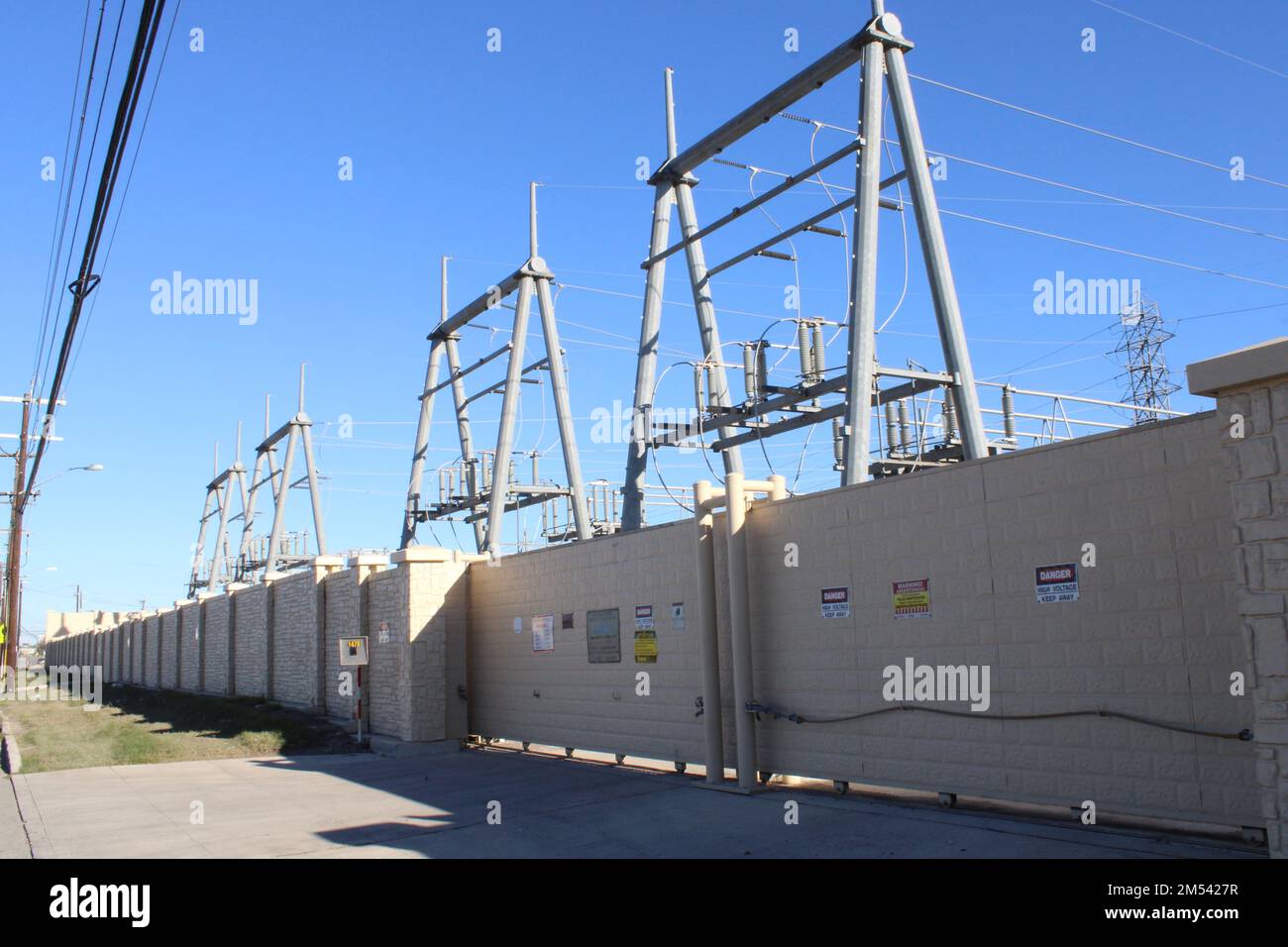 A wall surrounds the Lackland substation in San Antonio, Texas, USA, on ...
