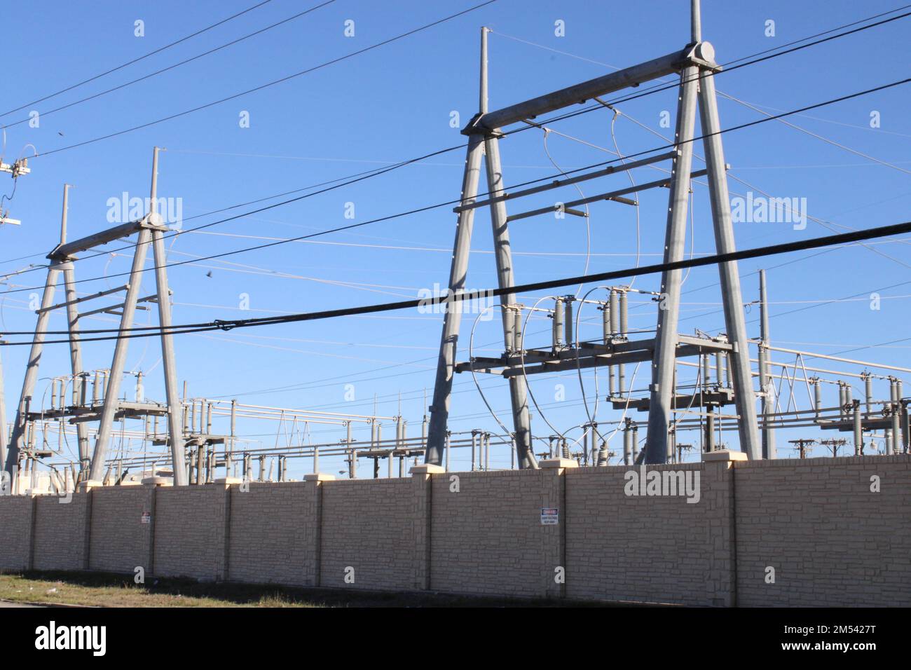 A wall surrounds the Lackland substation in San Antonio, Texas, USA, on ...