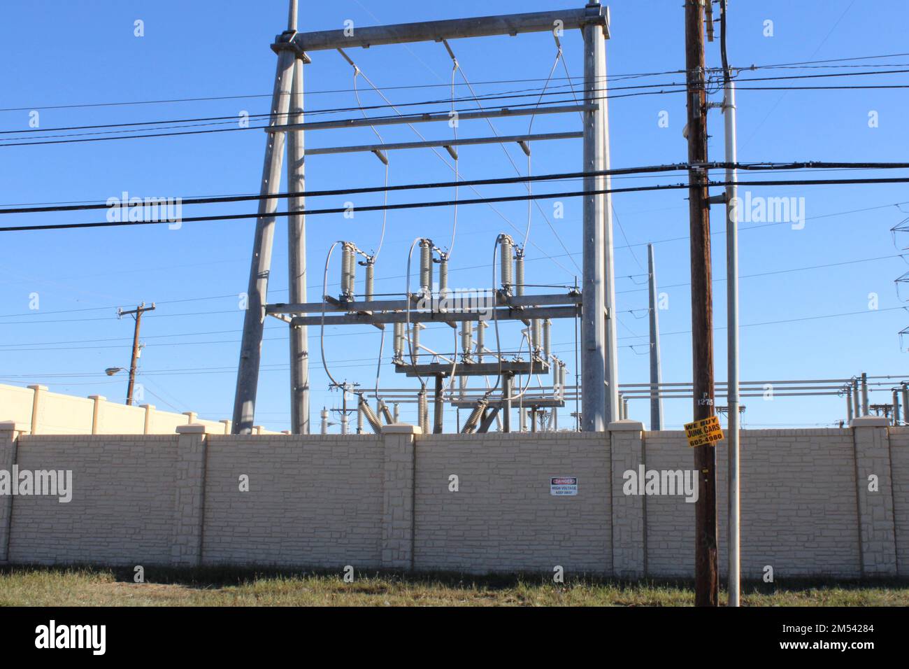 A wall surrounds the Lackland substation in San Antonio, Texas, USA, on ...