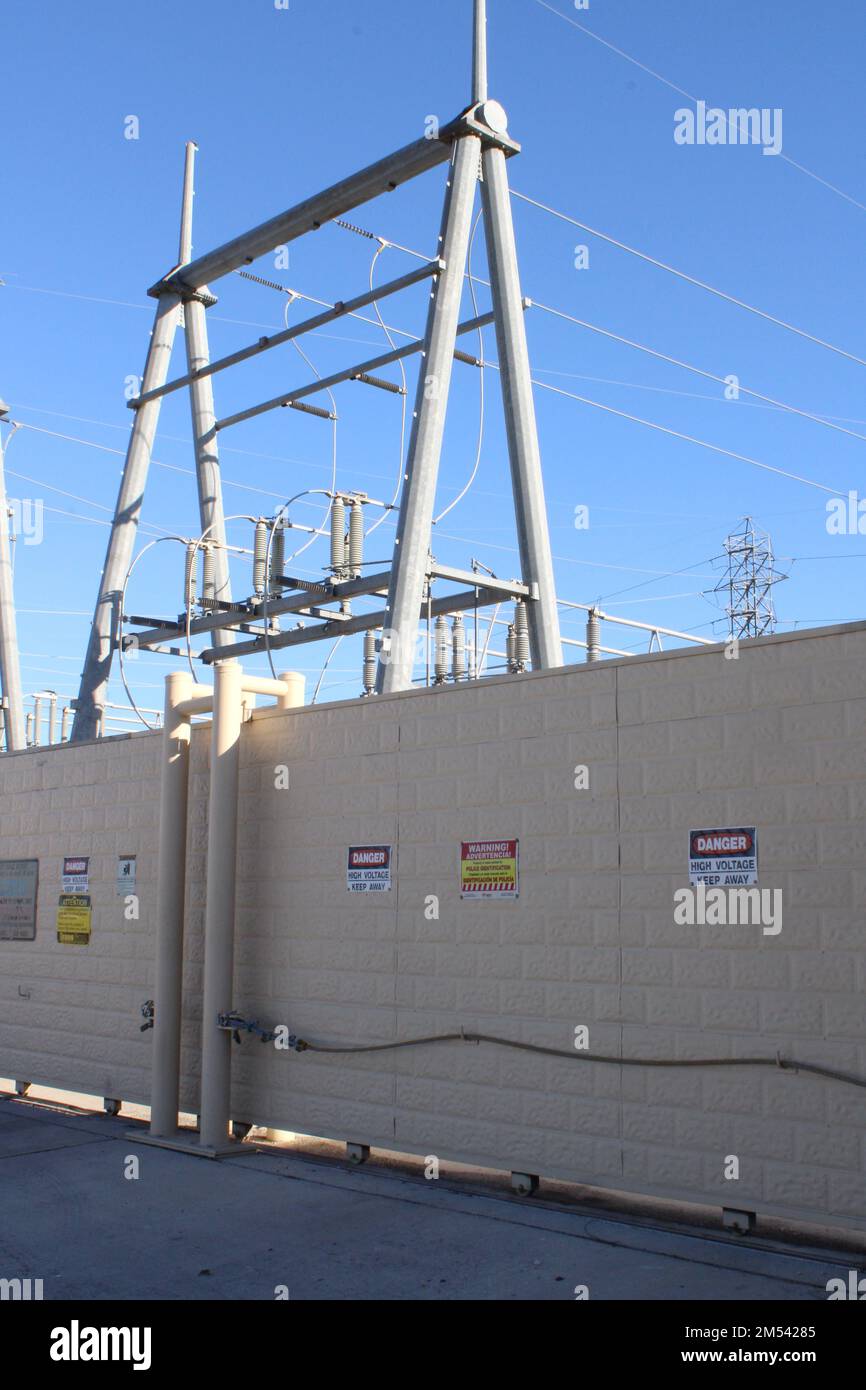 A wall surrounds the Lackland substation in San Antonio, Texas, USA, on ...
