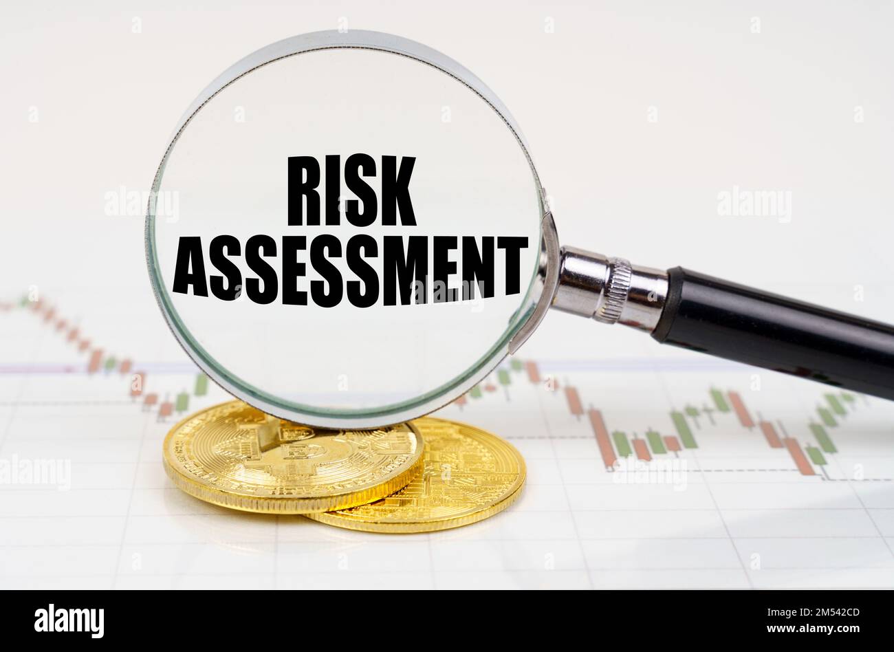 Business and technology concept. On the chart with quotes are bitcoins ...