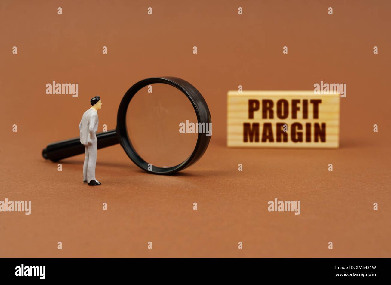 Business concept. A figurine of a businesswoman looks through a ...