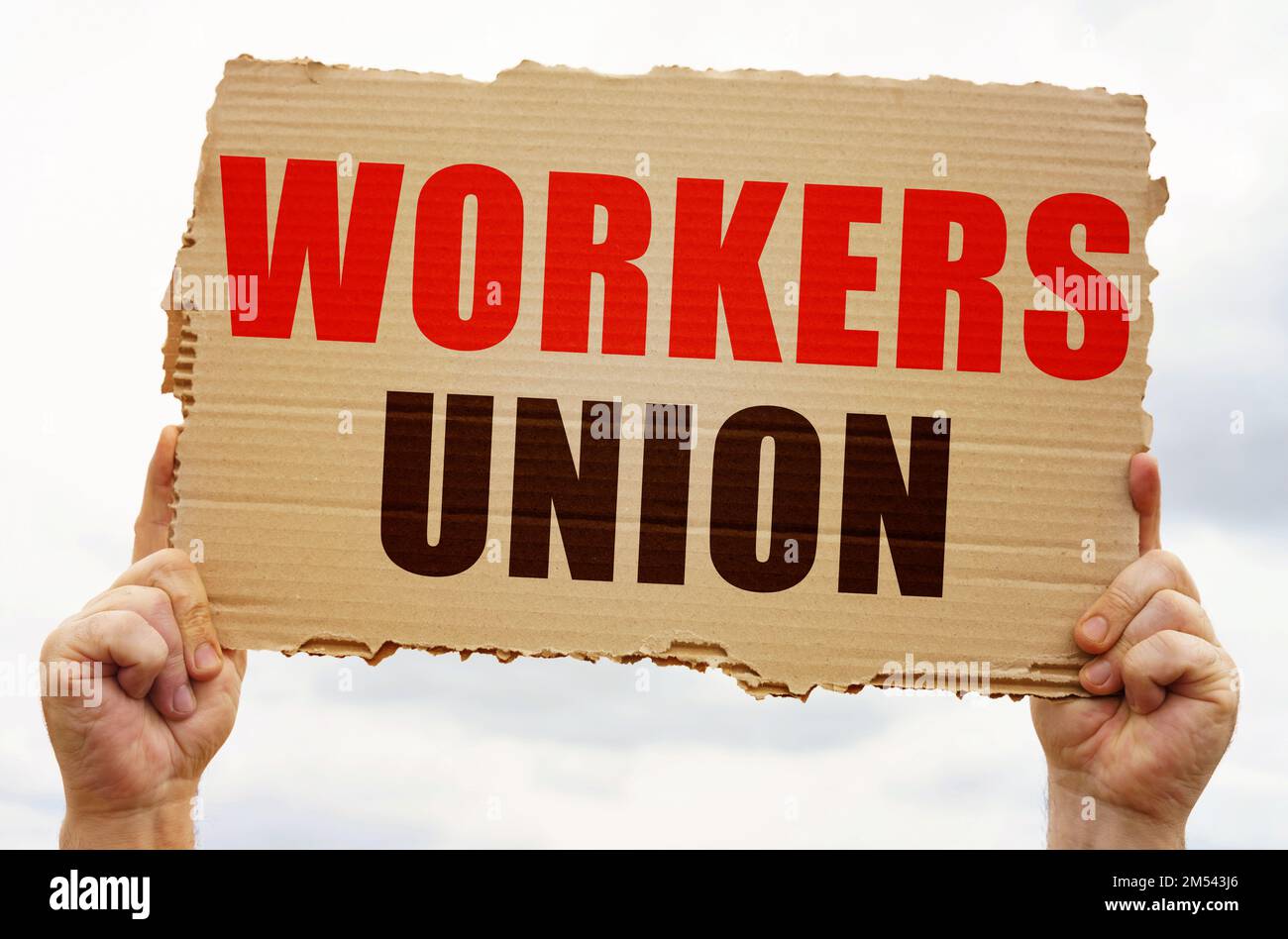 Business concept. In the hands of a man is a cardboard sign with the ...