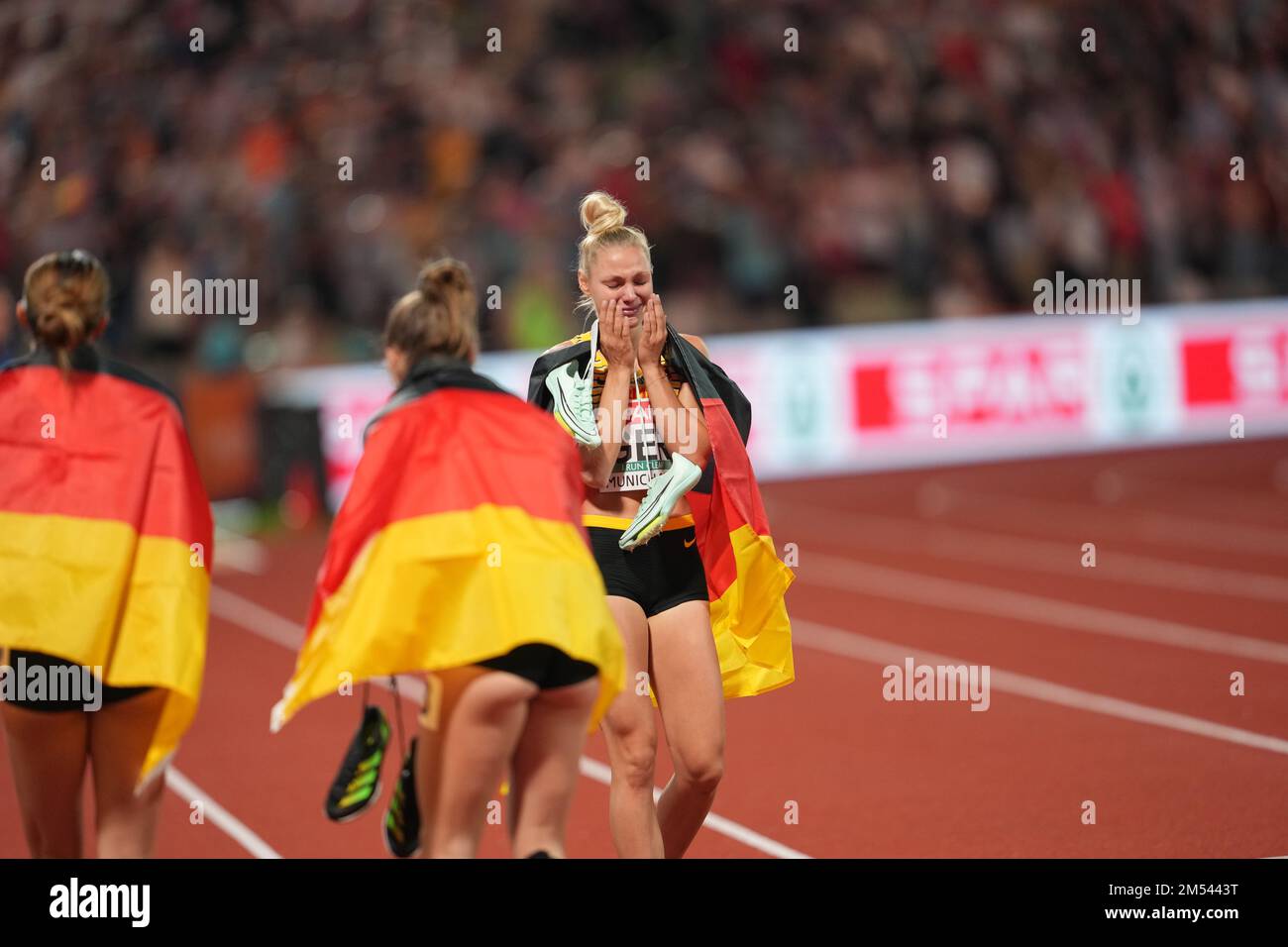 European Championships, Olympiastadion, final 4x100 meter relay, women ...