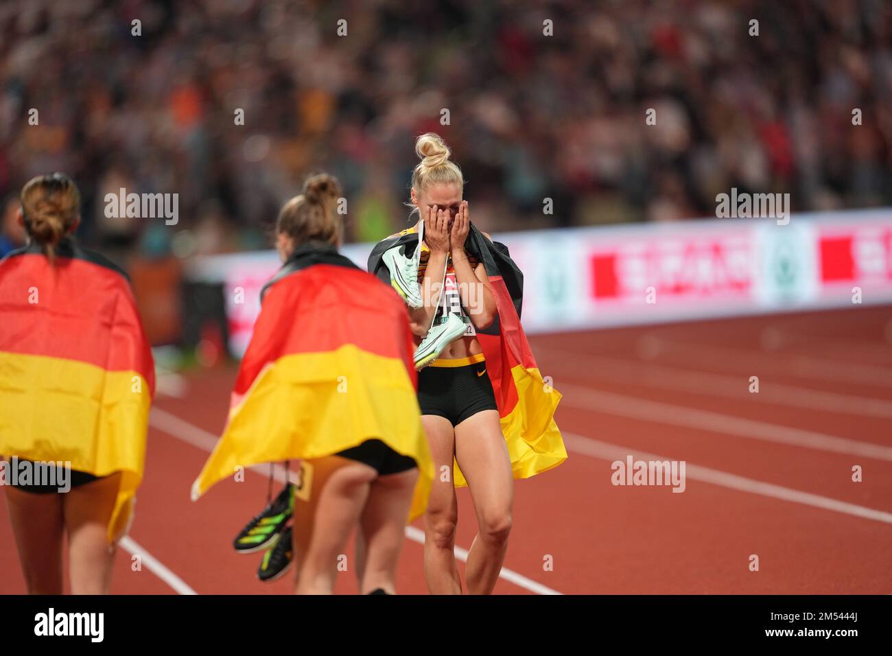 European Championships, Olympiastadion, final 4x100 meter relay, women ...