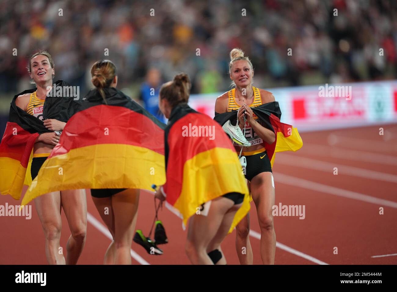 European Championships, Olympiastadion, final 4x100 meter relay, women ...