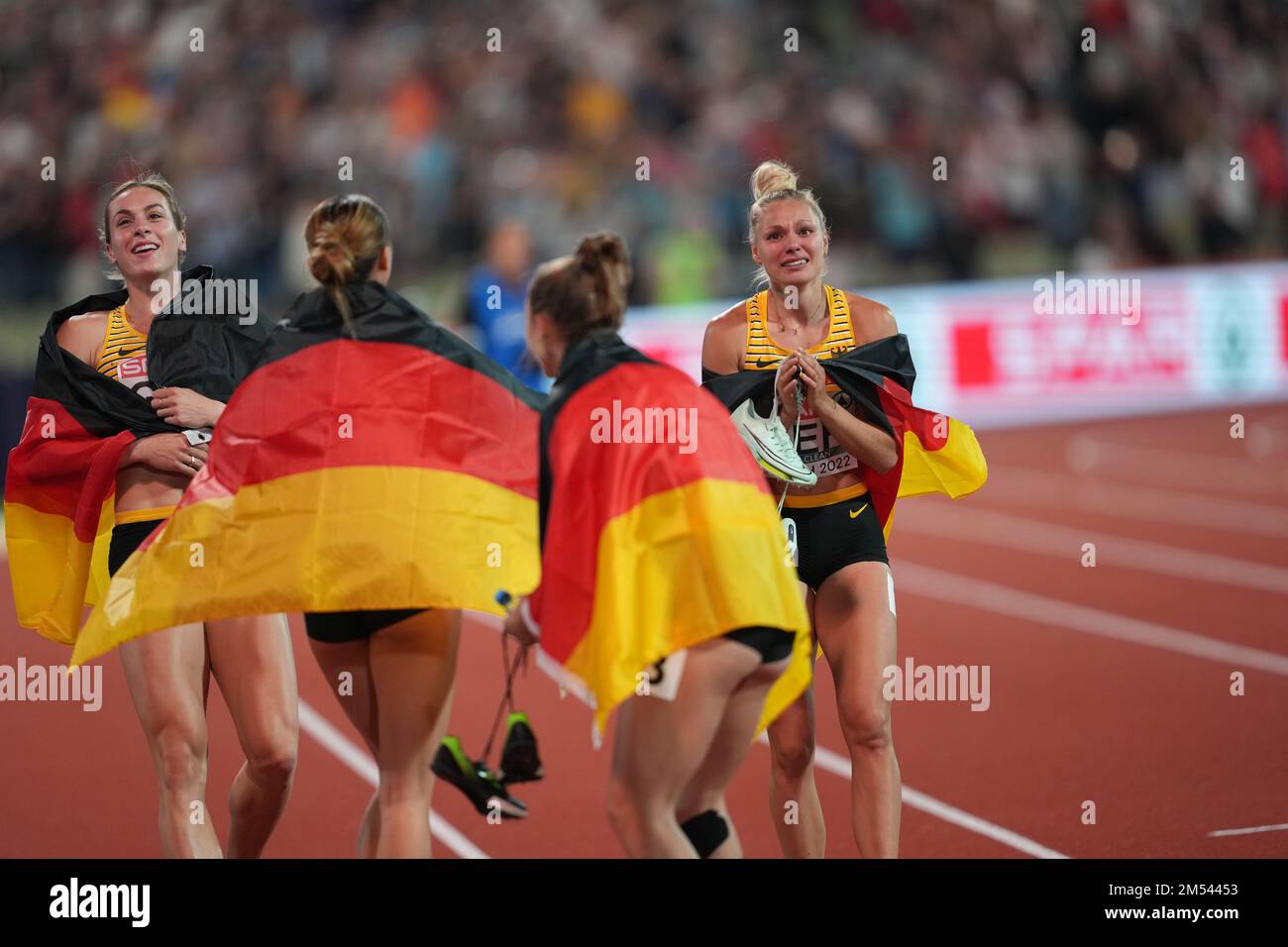 European Championships, Olympiastadion, final 4x100 meter relay, women ...