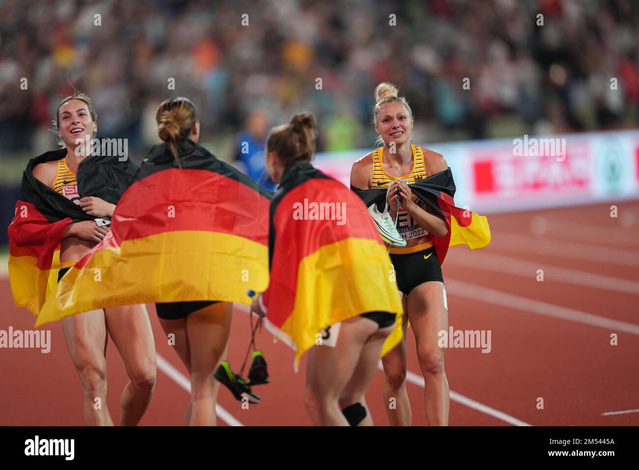 European Championships, Olympiastadion, final 4x100 meter relay, women ...