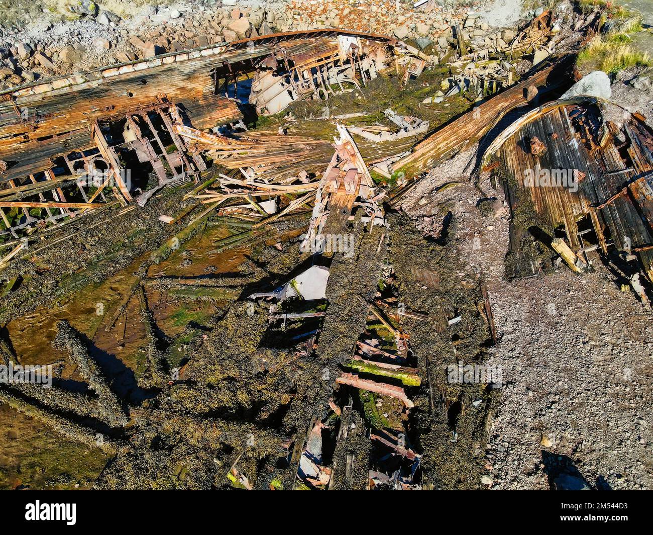 Ship cemetery on the coast of the Barents Sea in Teriberka Stock Photo ...
