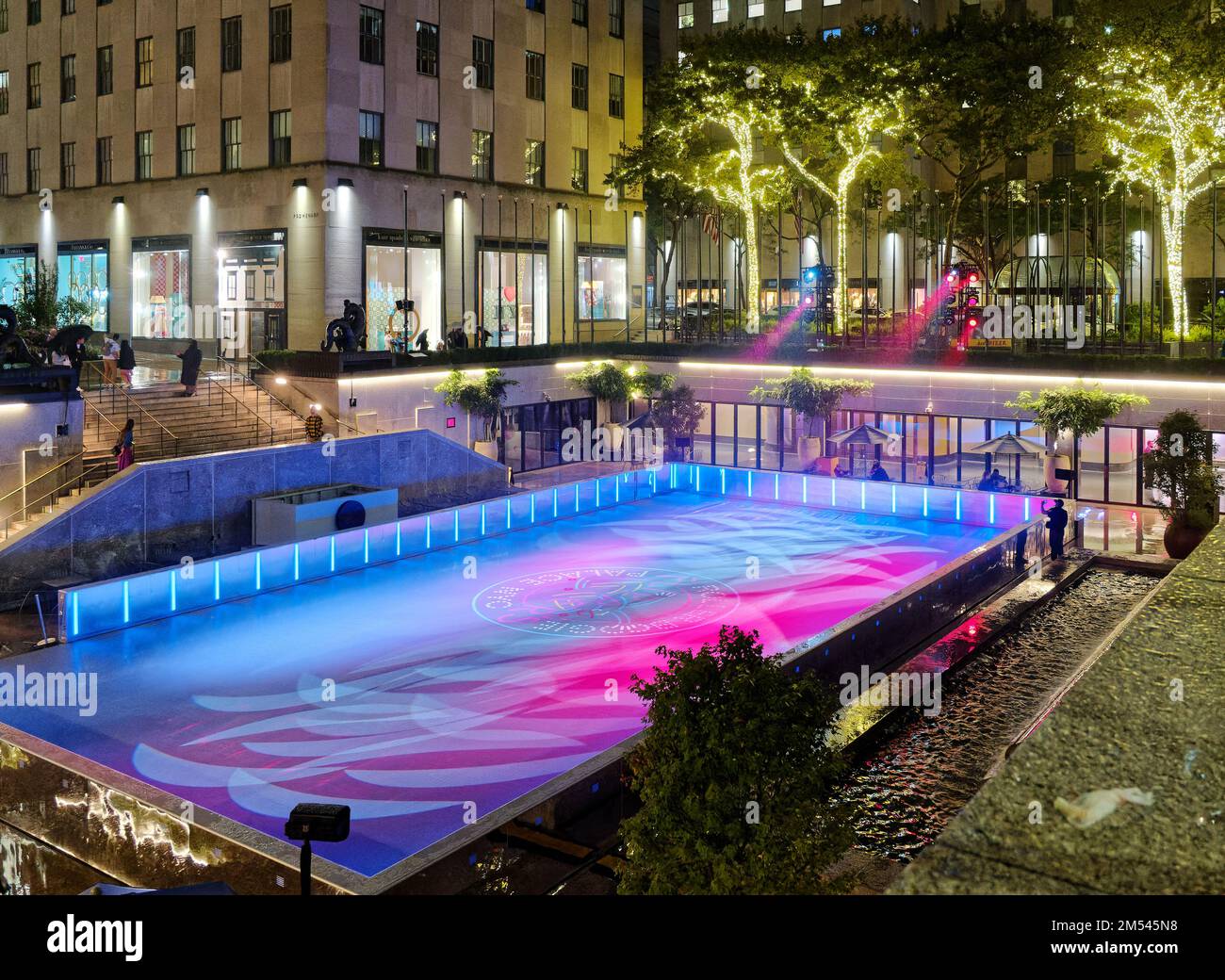Colored Lights on Rockefeller Center Ice Rink Stock Photo - Alamy