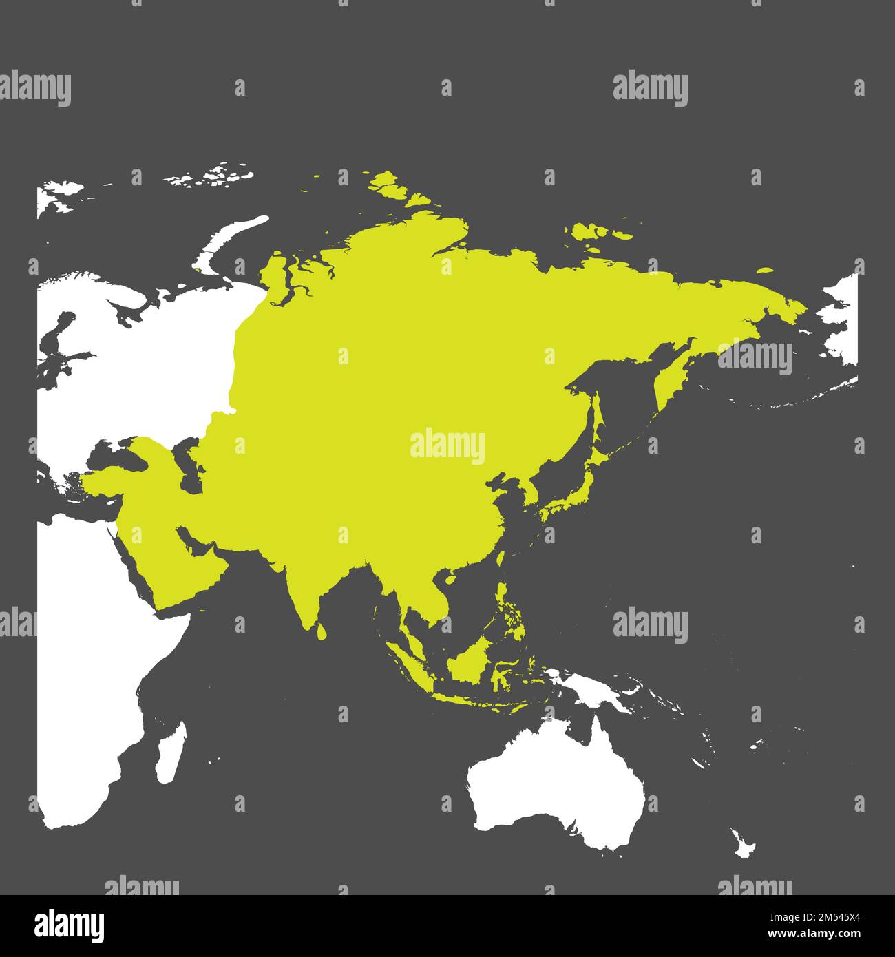 Asia continent green marked in white silhouette of World map. Simple ...