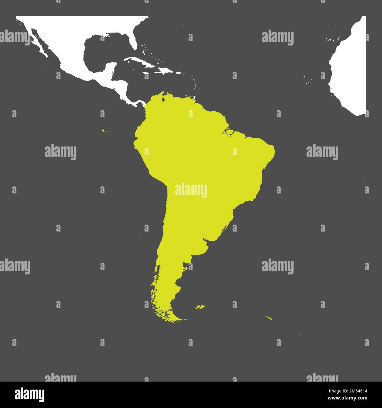 South America continent green marked in white silhouette of World map ...