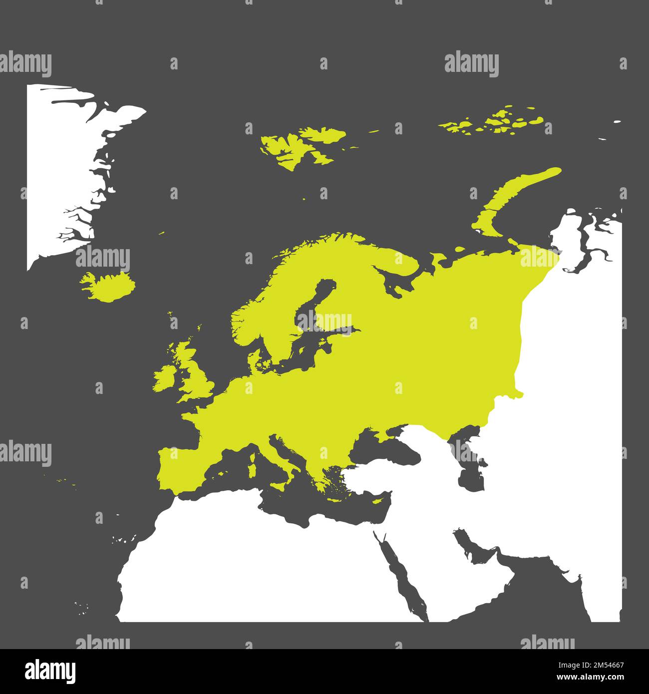 Europe continent green marked in white silhouette of World map. Simple ...