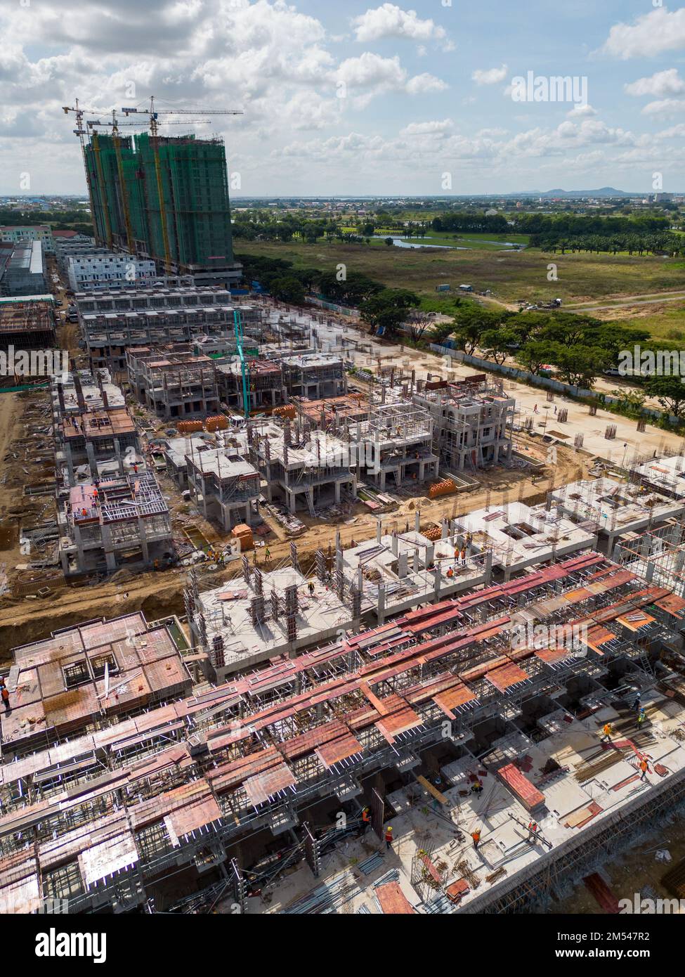 Drone aerial point of view of a building construction site in Phnom ...