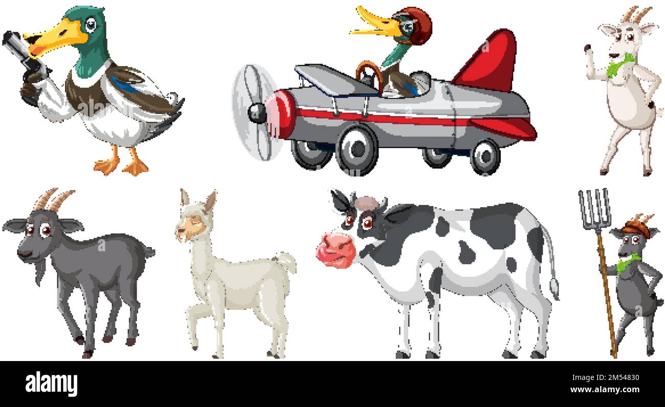 Set of various animals cartoon characters illustration Stock Vector ...