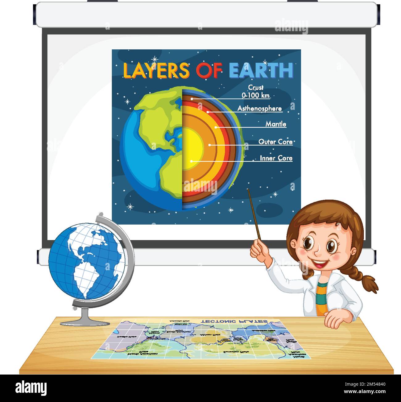 Student girl explaining layers of earth illustration Stock Vector Image ...