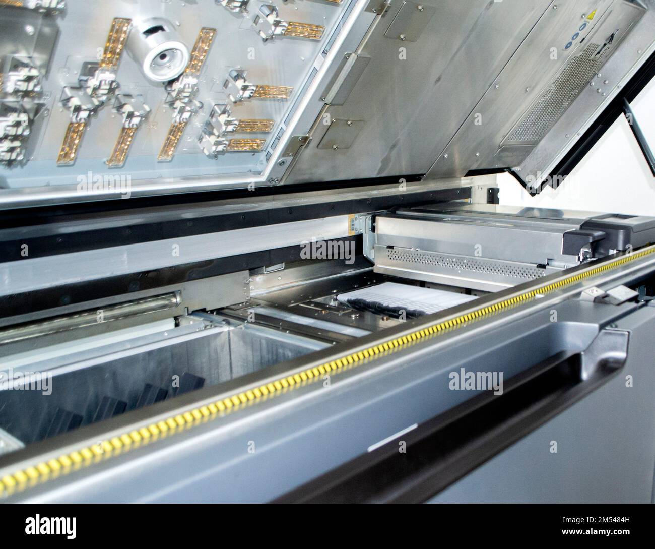 Top of large industrial printer with lid open. Multi Jet Fusion. Large ...