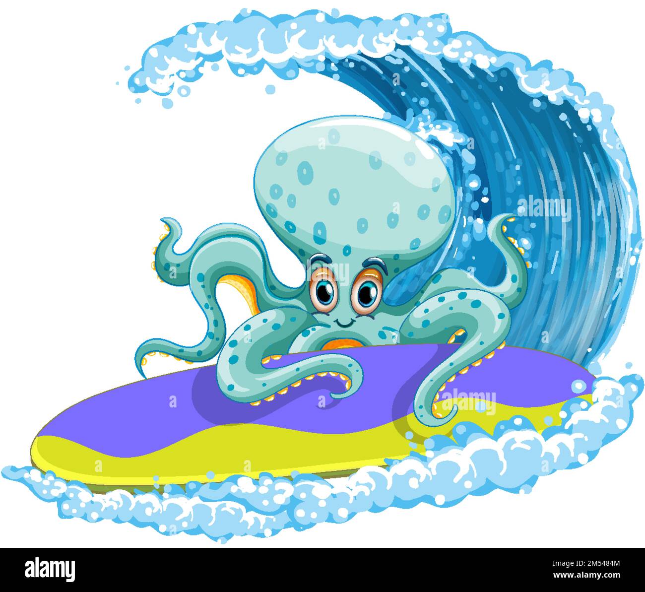 Octopus cartoon character on surfboard illustration Stock Vector Image ...