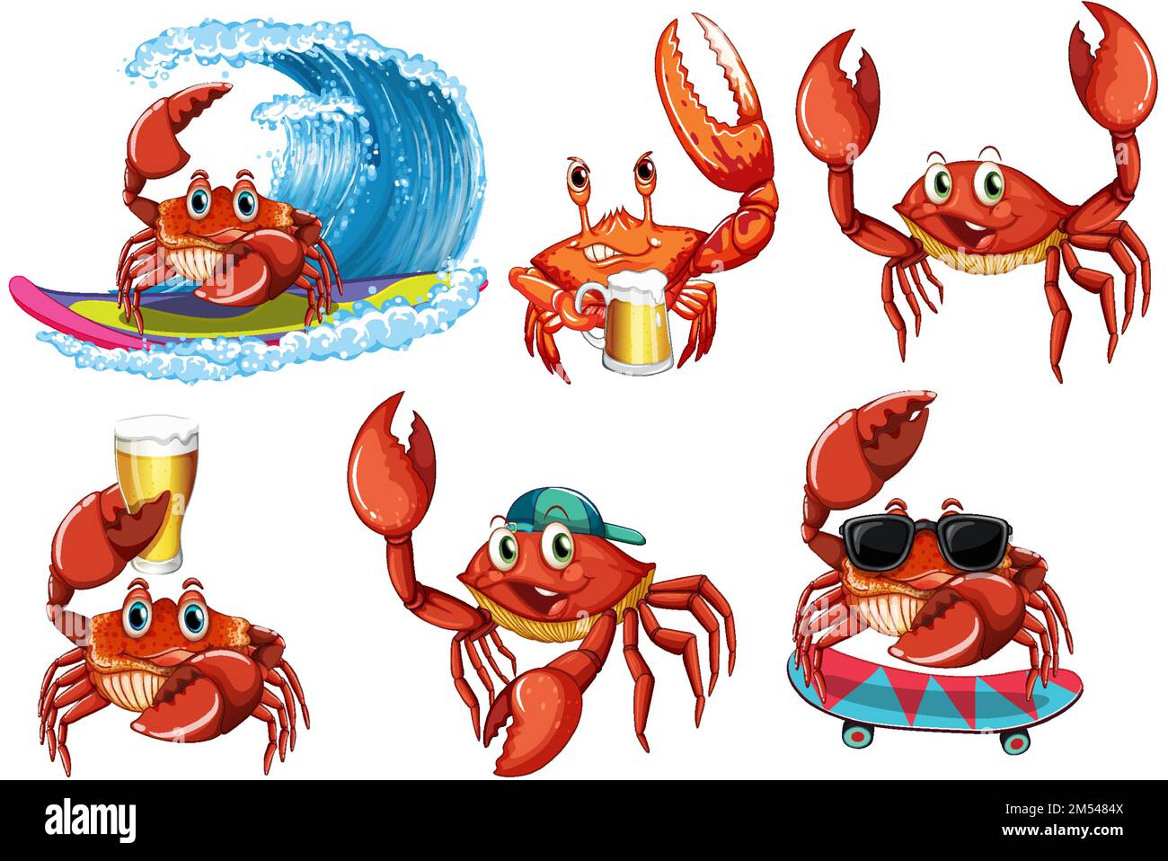 Cute crabs cartoon character set illustration Stock Vector Image & Art ...