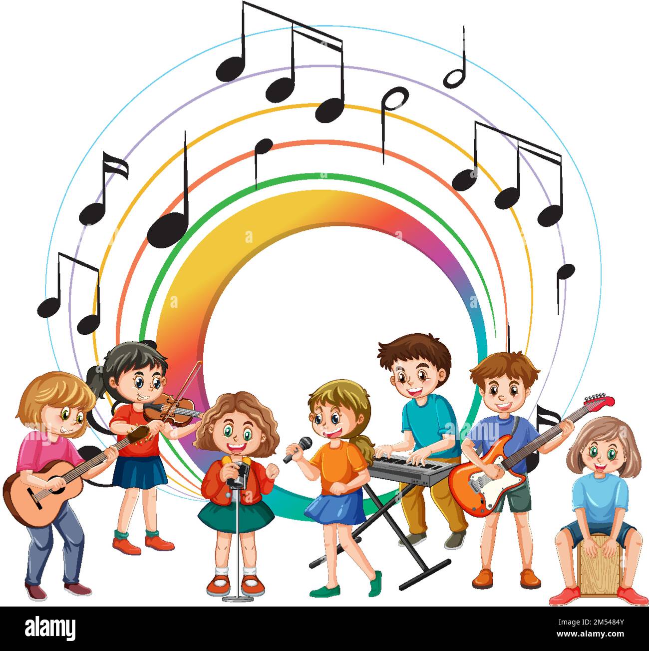 Happy kids playing musical instruments illustration Stock Vector Image ...