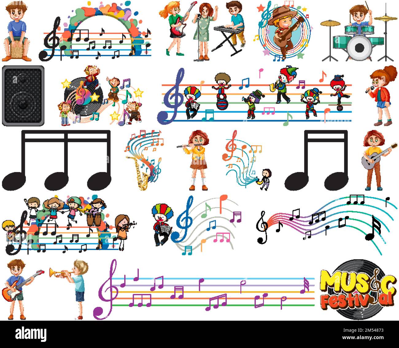 Kids musical instruments and music symbols set illustration Stock ...