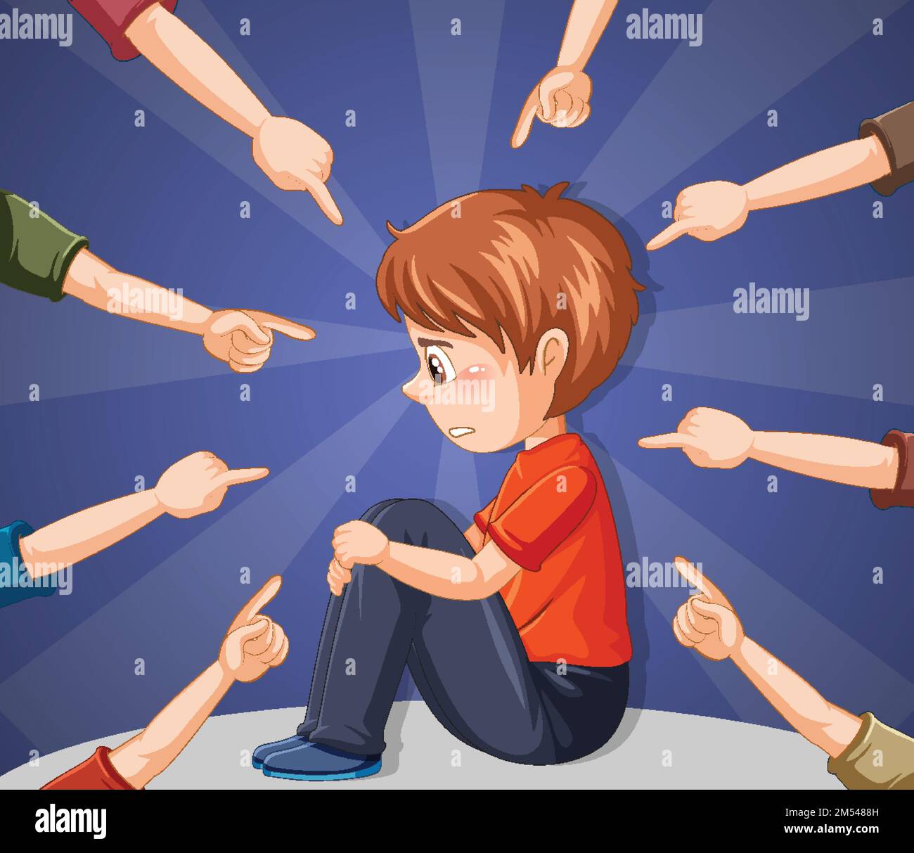 Sad girl surrounded by pointing fingers illustration Stock Vector Image ...