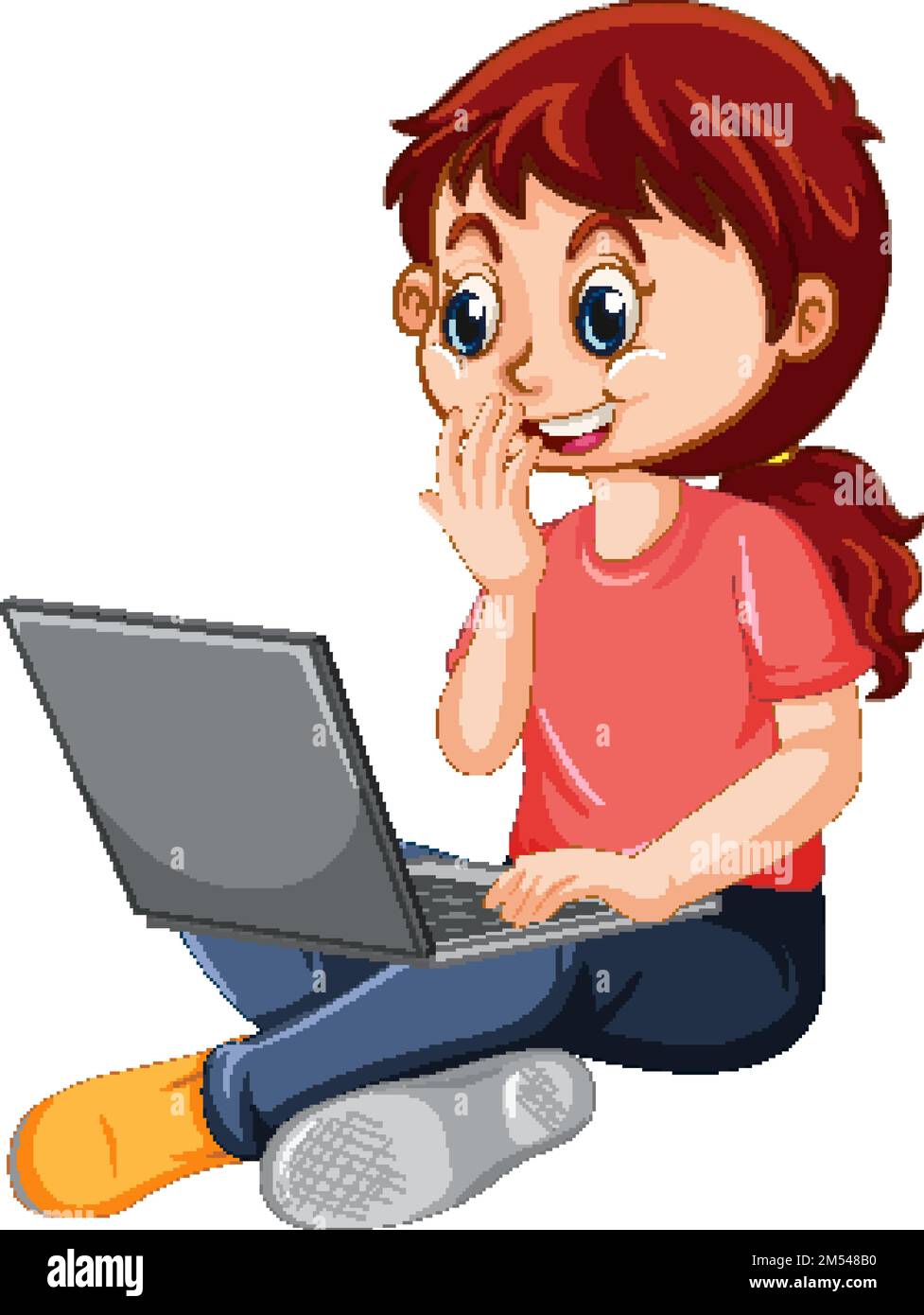 A girl using laptop cartoon illustration Stock Vector Image & Art - Alamy