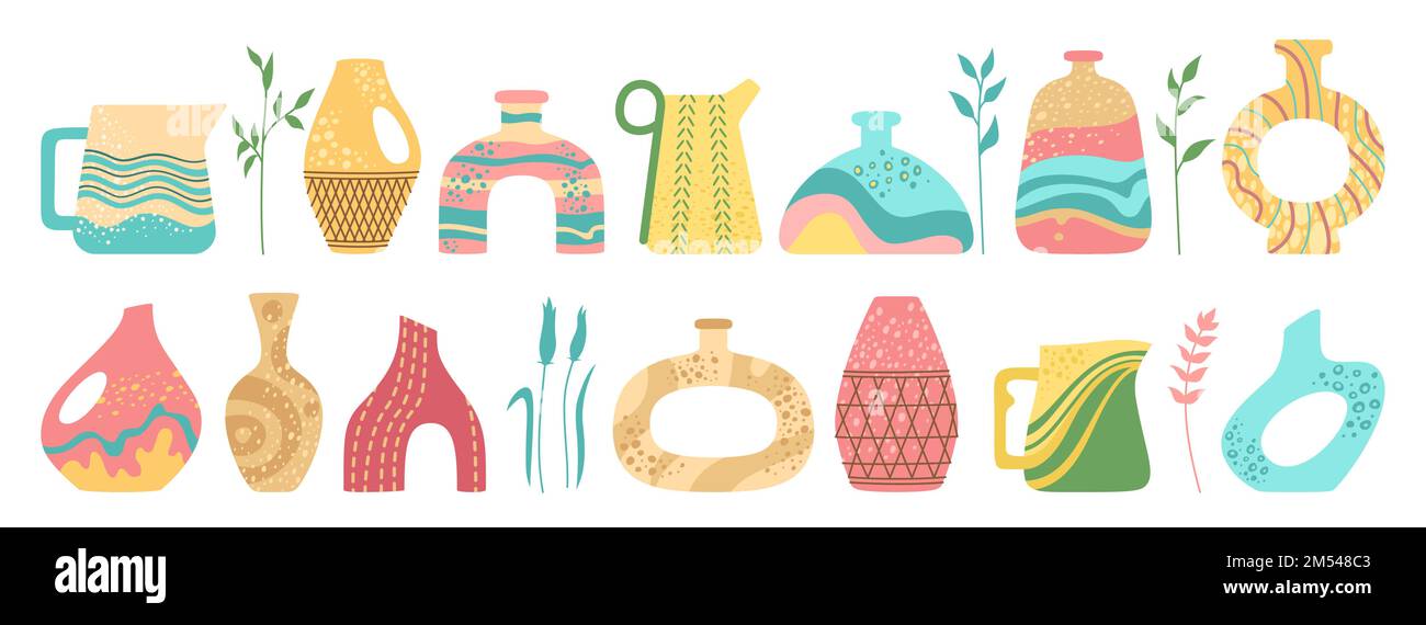 Vase and ceramic pot, jug or jar bottles silhouette set. Cozy home ...