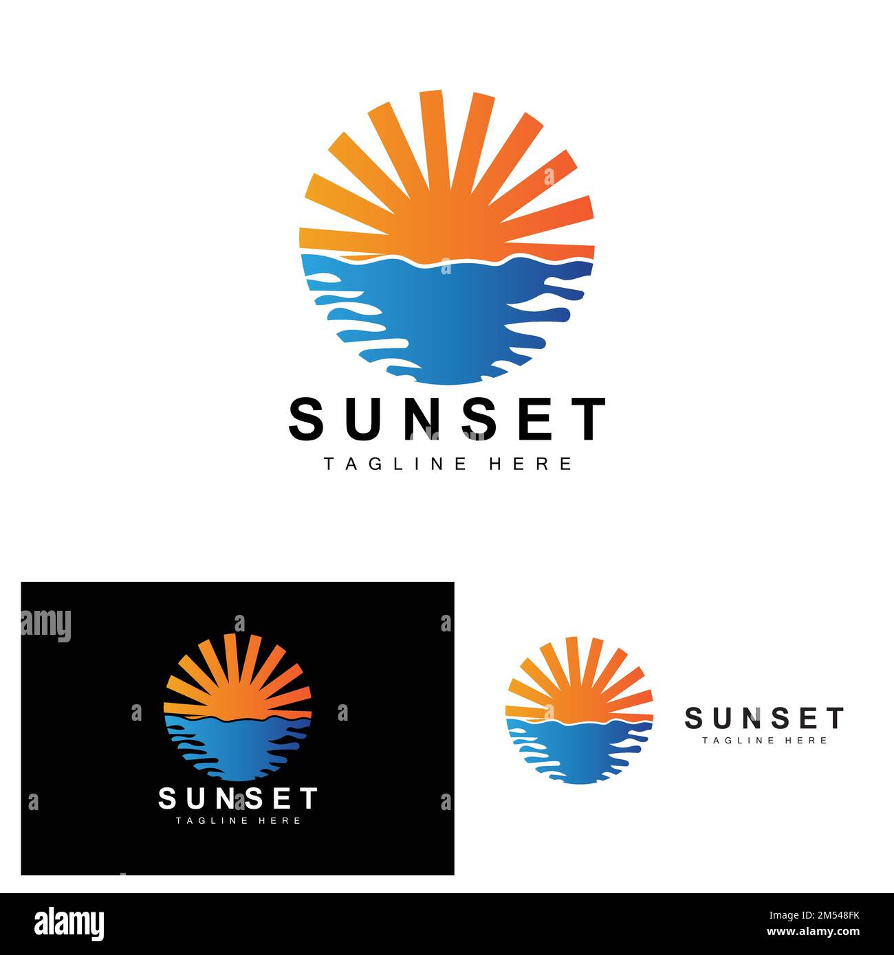 Sunset Beach Logo Design, Seascape Illustration, Red Day Vacation Spot ...