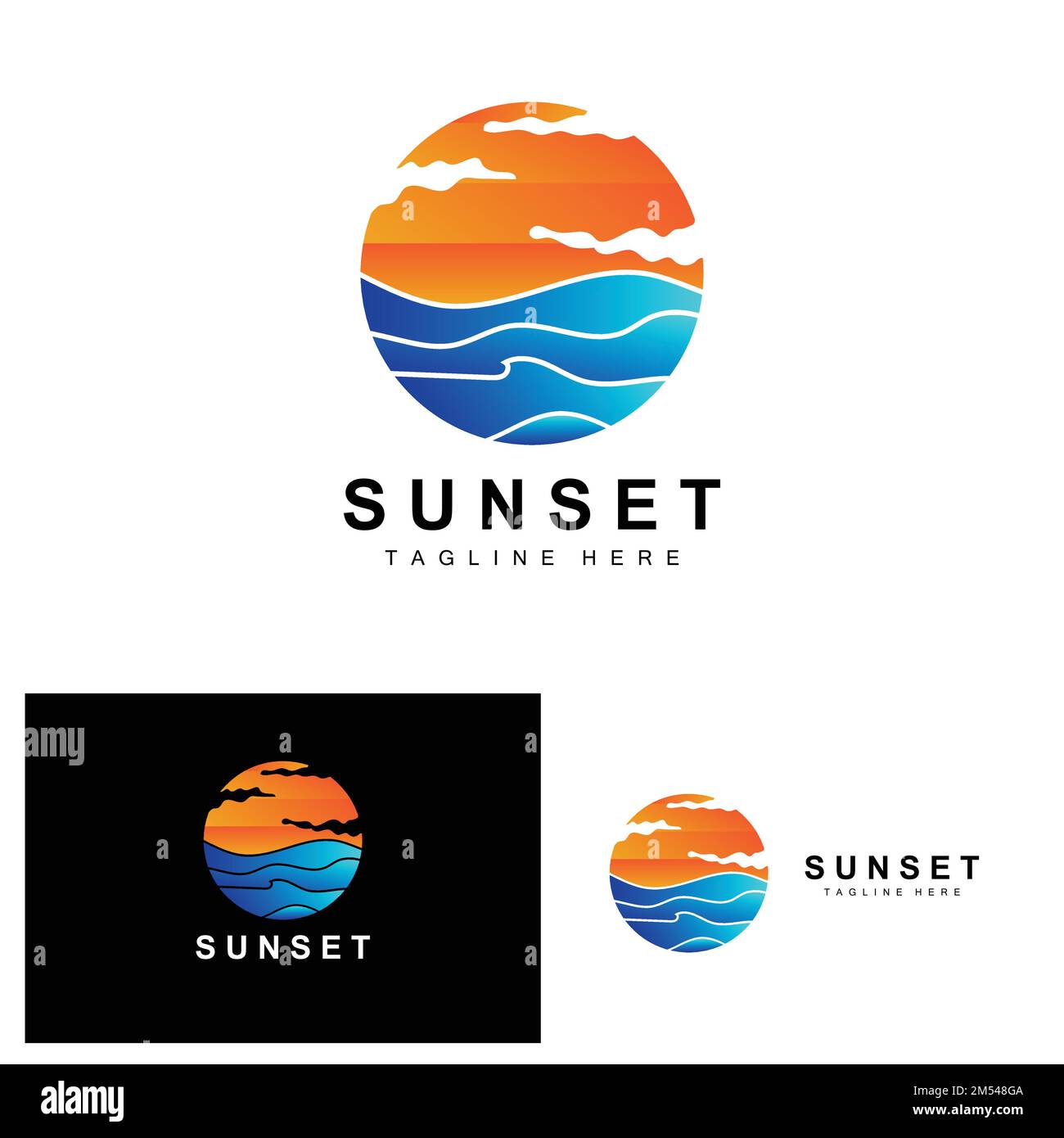 Sunset Beach Logo Design, Seascape Illustration, Red Day Vacation Spot Vector Stock Vector Image ...