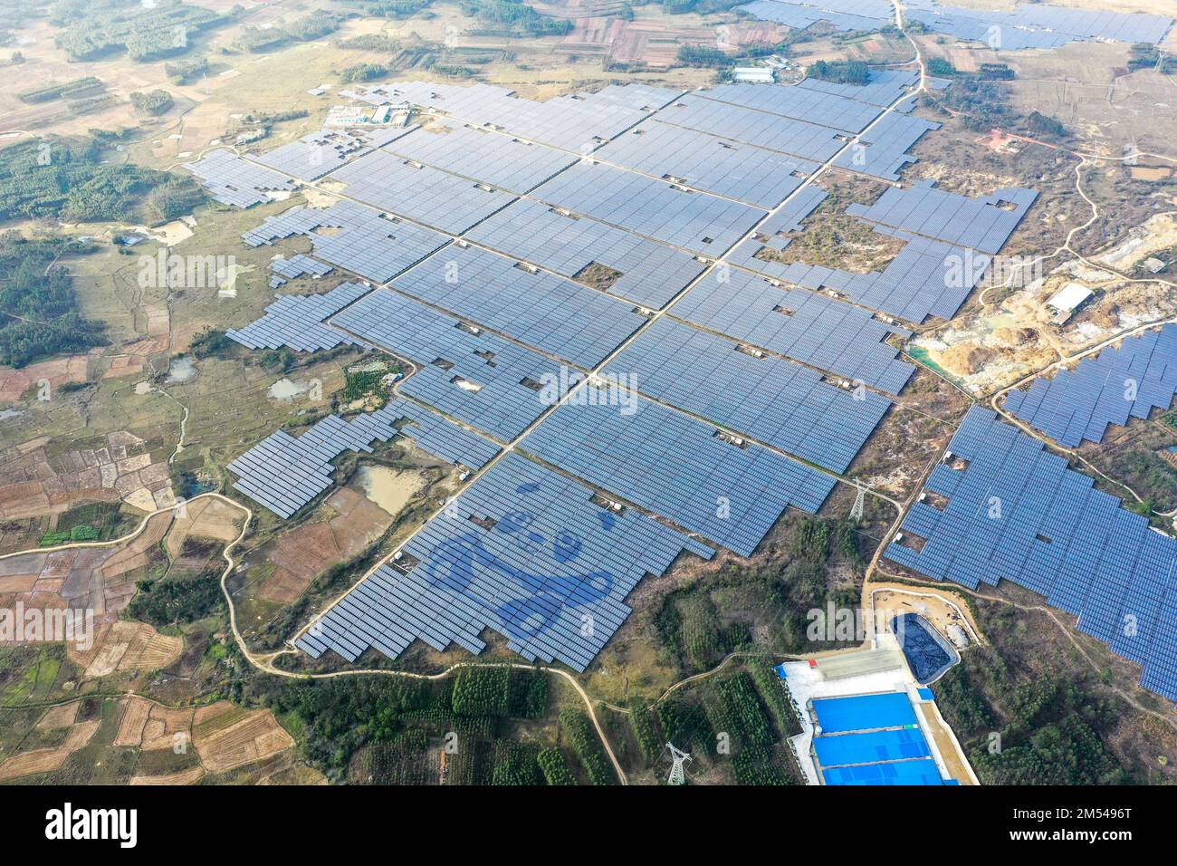 Aerial photo shows a photovoltaic power station with the giant panda ...