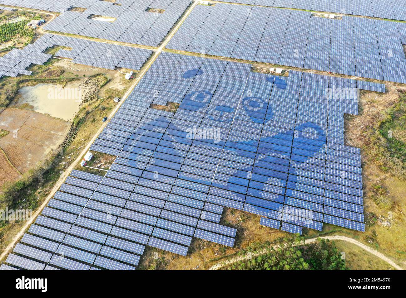 Aerial photo shows a photovoltaic power station with the giant panda ...