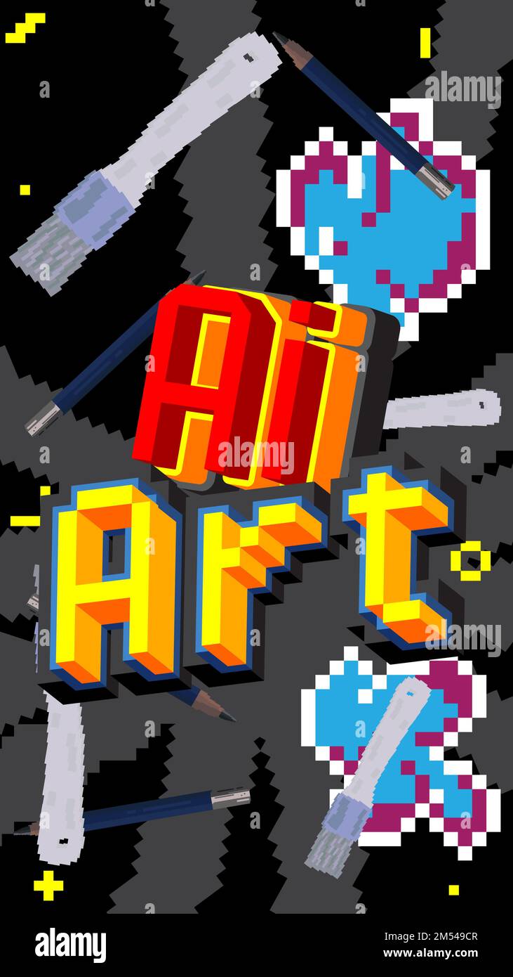 Ai Art. Pixelated word with geometric graphic background. Vector ...