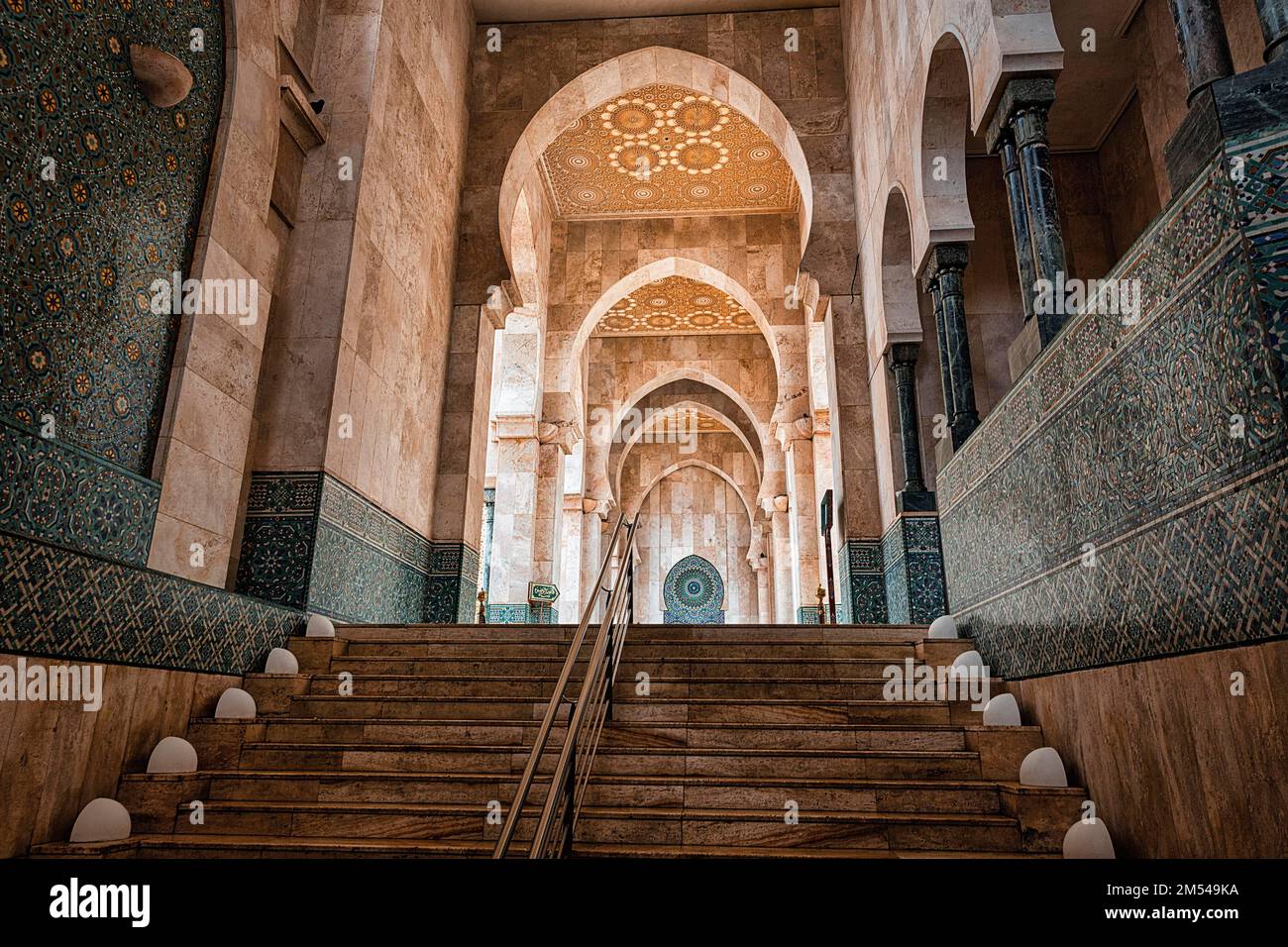 Staircase, steps in the Hassan II Mosque, magnificent arabesque ...
