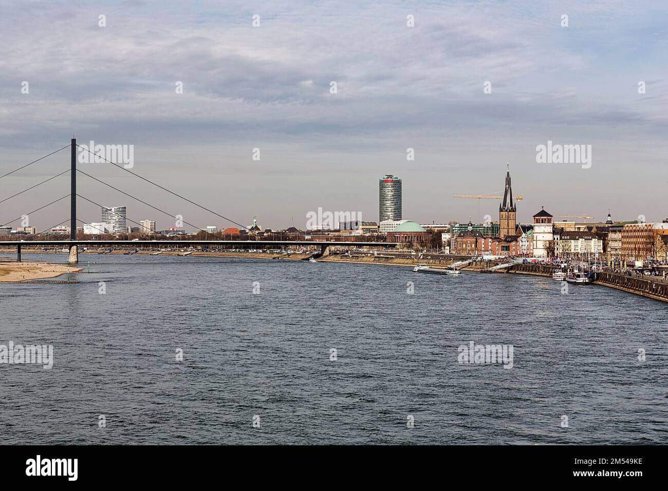 Panoramic view over the Rhine and the Rheinkniebruecke to the city ...