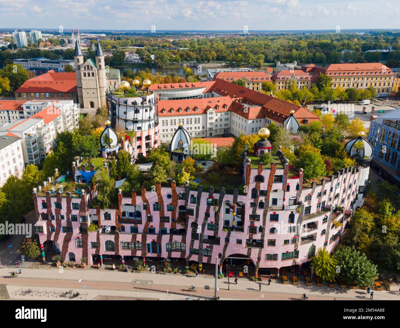 Drone shot, Green Citadel, Hundertwasser House, architect Friedensreich ...