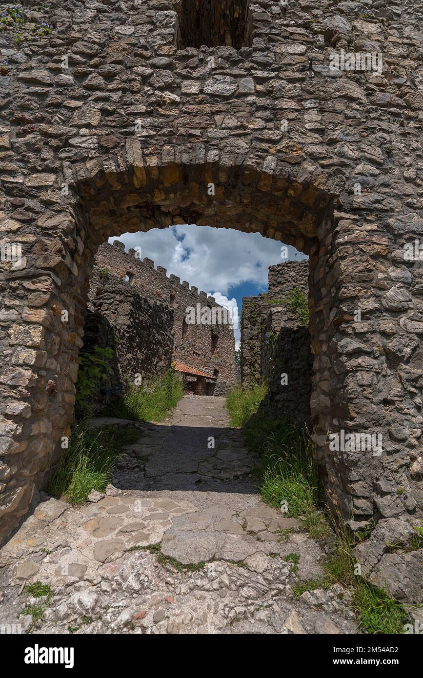 Entrance gate to the medieval castle ruins of Eisenberg, laid out in ...