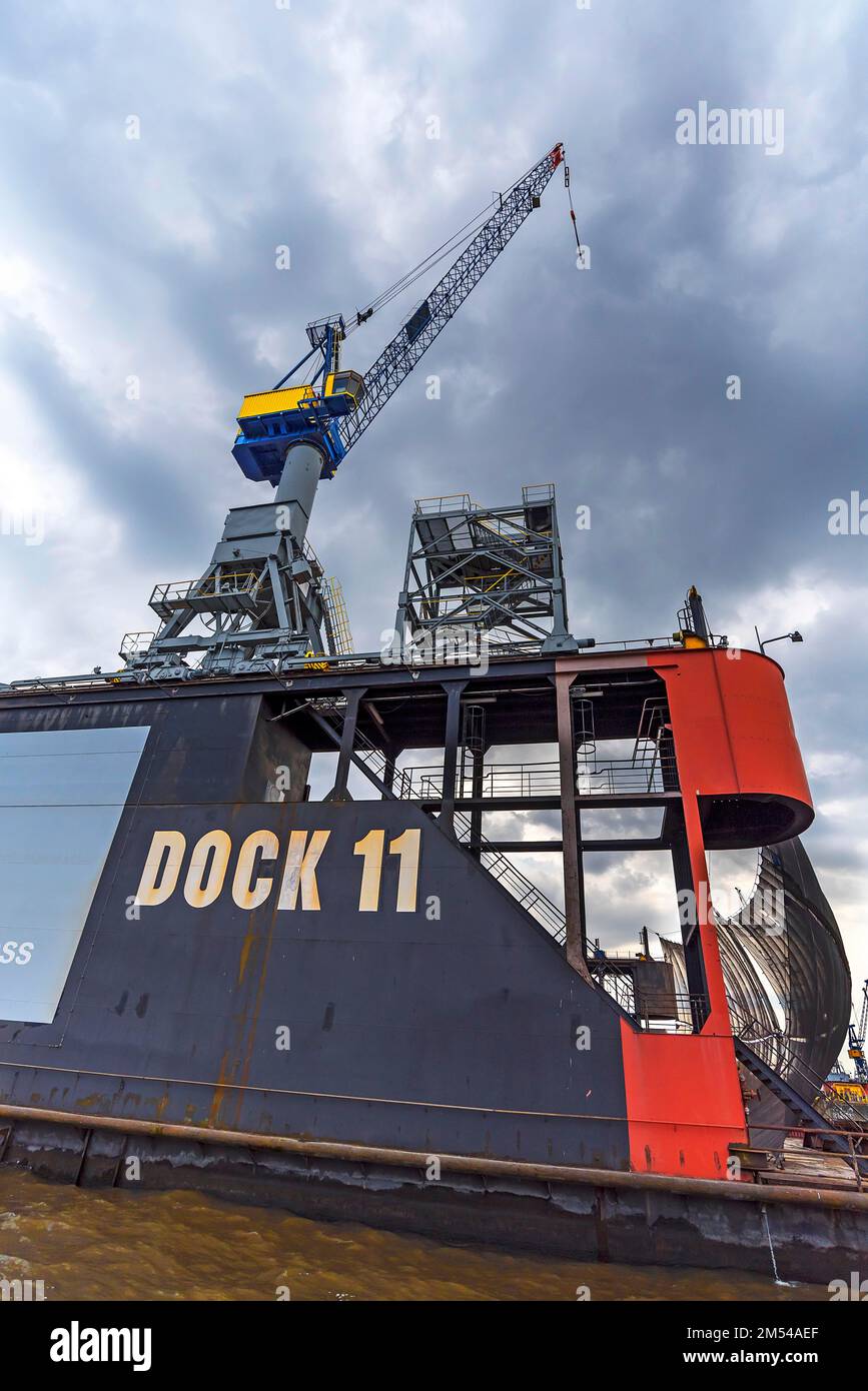 Ship lifting crane on the dock at a shipyard in the port of Hamburg ...