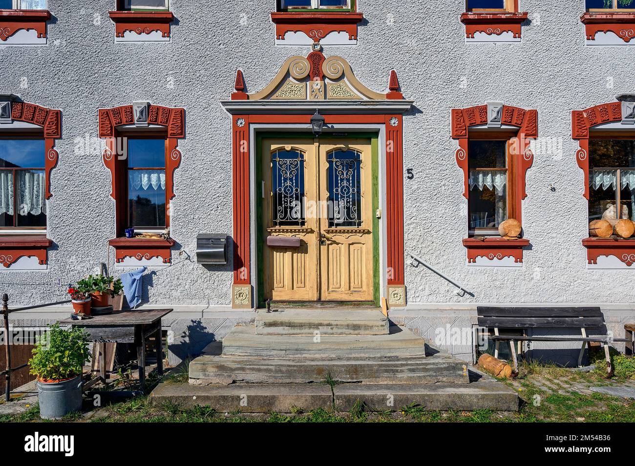 Ornate facade, former farm, Weitnau, Allgaeu, Bavaria, Germany Stock ...