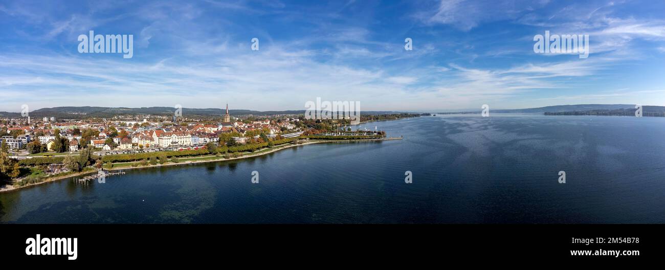 Aerial view of the town of Radolfzell on Lake Constance with the Mettnau peninsula, Constance ...