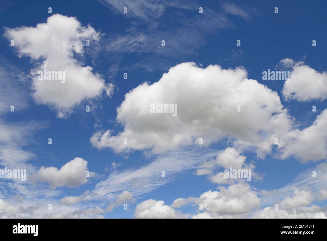 Cloud formation (cumulus), blue sky with low clouds, North Rhine ...