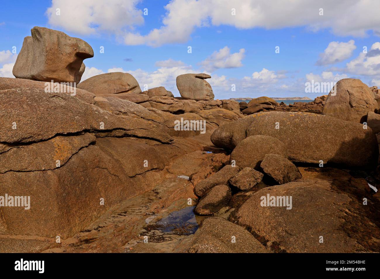 Rocks near Ploumanac'h on the Cote de granite rose, Brittany, France ...