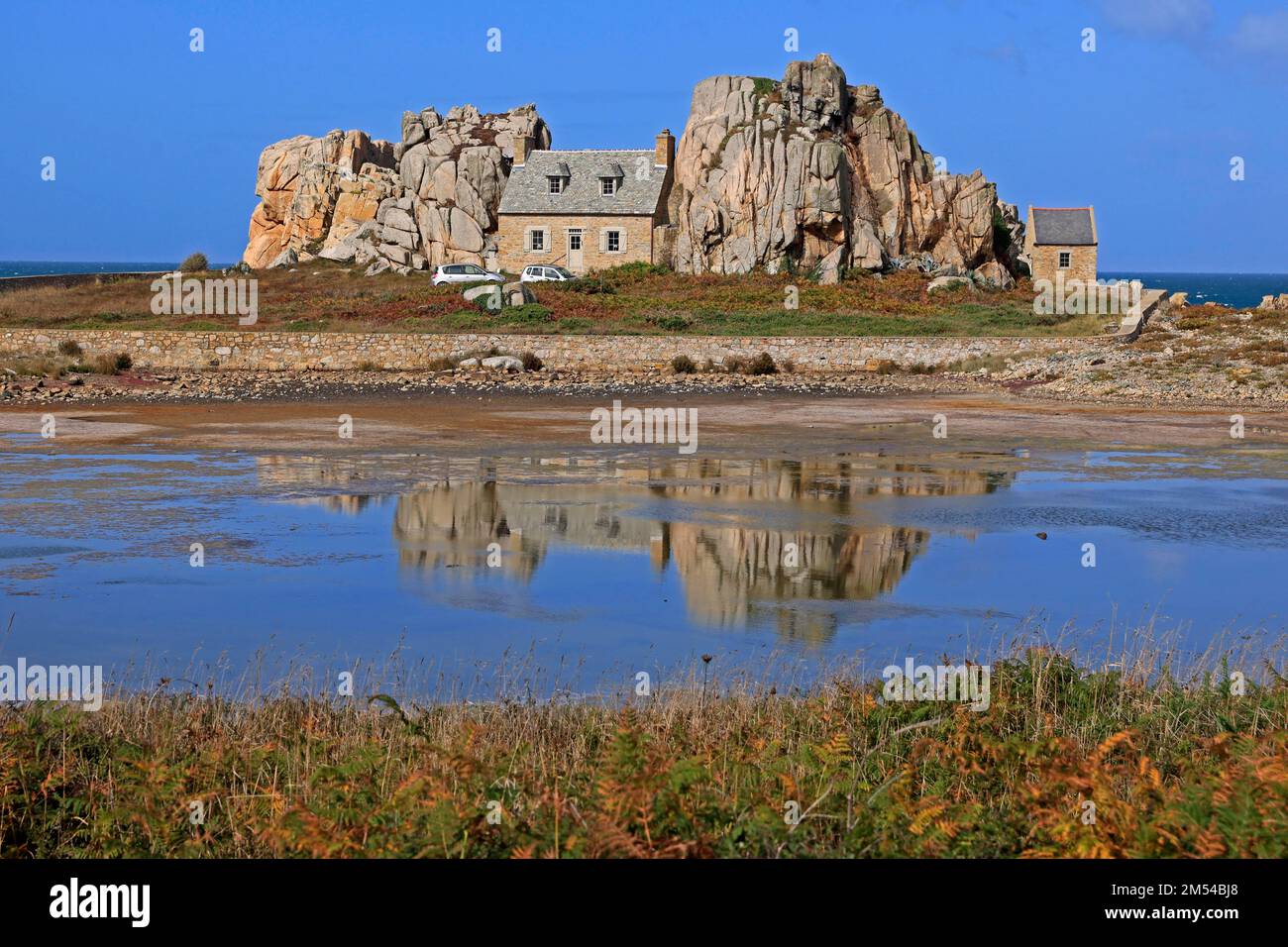 Country house between rocks near Le Gouffre, Brittany, France Stock ...