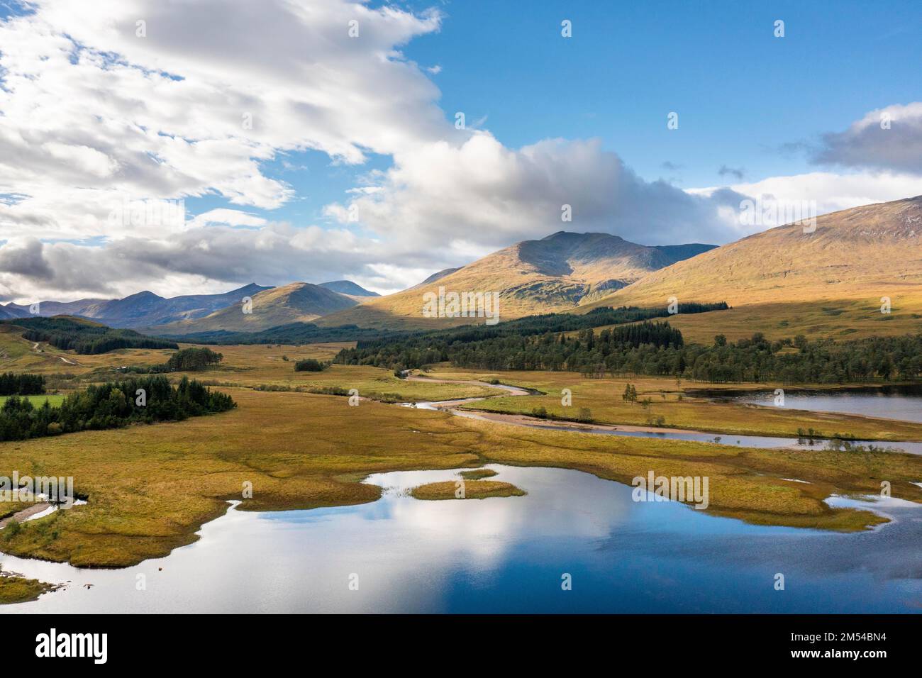 Aerial view, Loch Tulla, Glen Coe valley, Highlands, Highland, Scotland ...