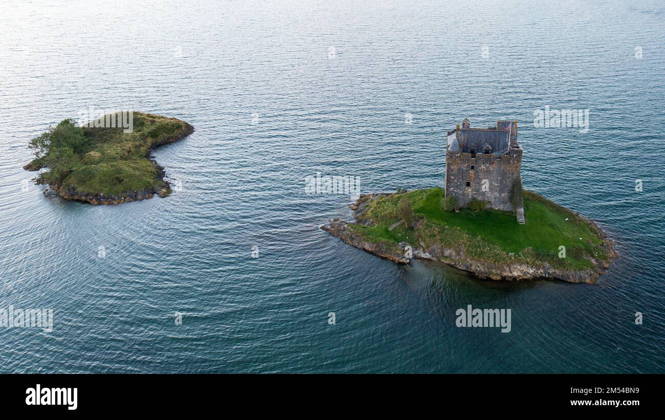 Aerial view, Castle Stalker, Loch Linnhe, Scotland, Great Britain Stock ...