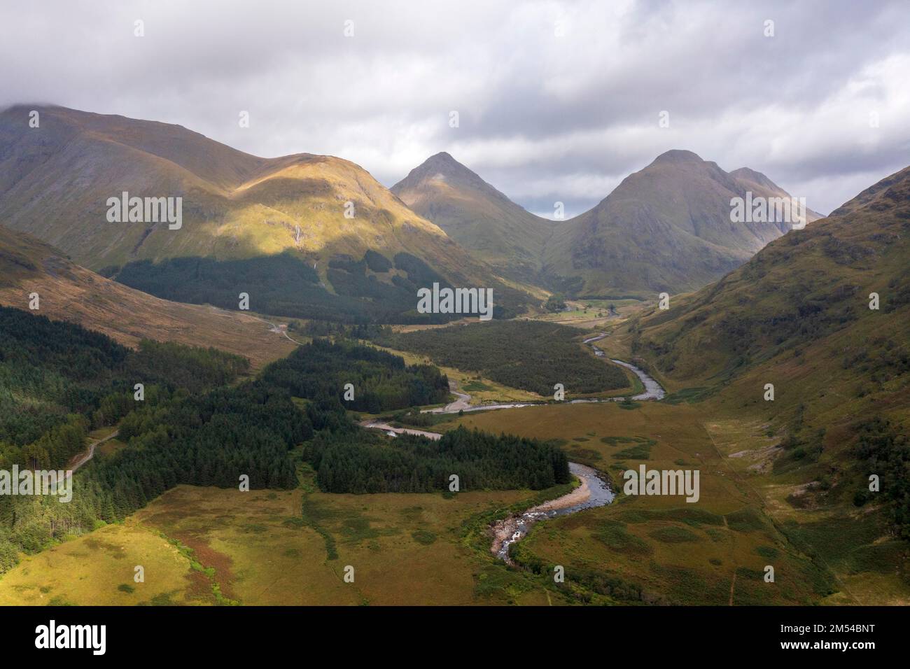 Aerial view, Glen Etive, Glen Coe, Scotland, Great Britain Stock Photo ...