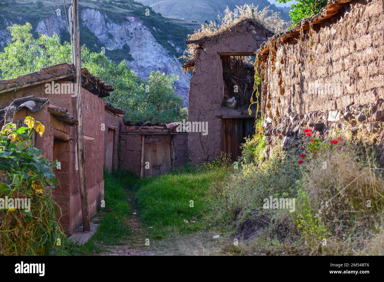 Houses in typical village, Andes, near Cusco, Peru, South America Stock ...